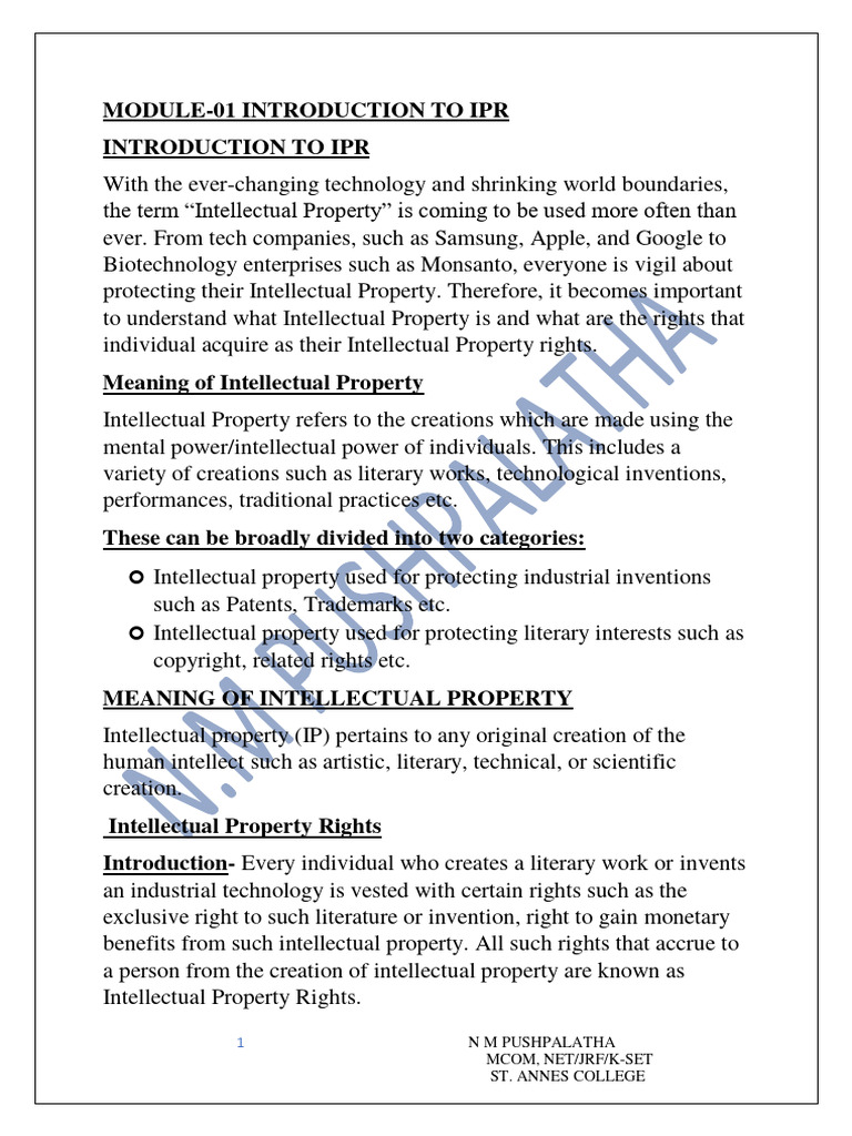 Intellectual Property Rights Notes (PNM) | PDF | Intellectual Property ...