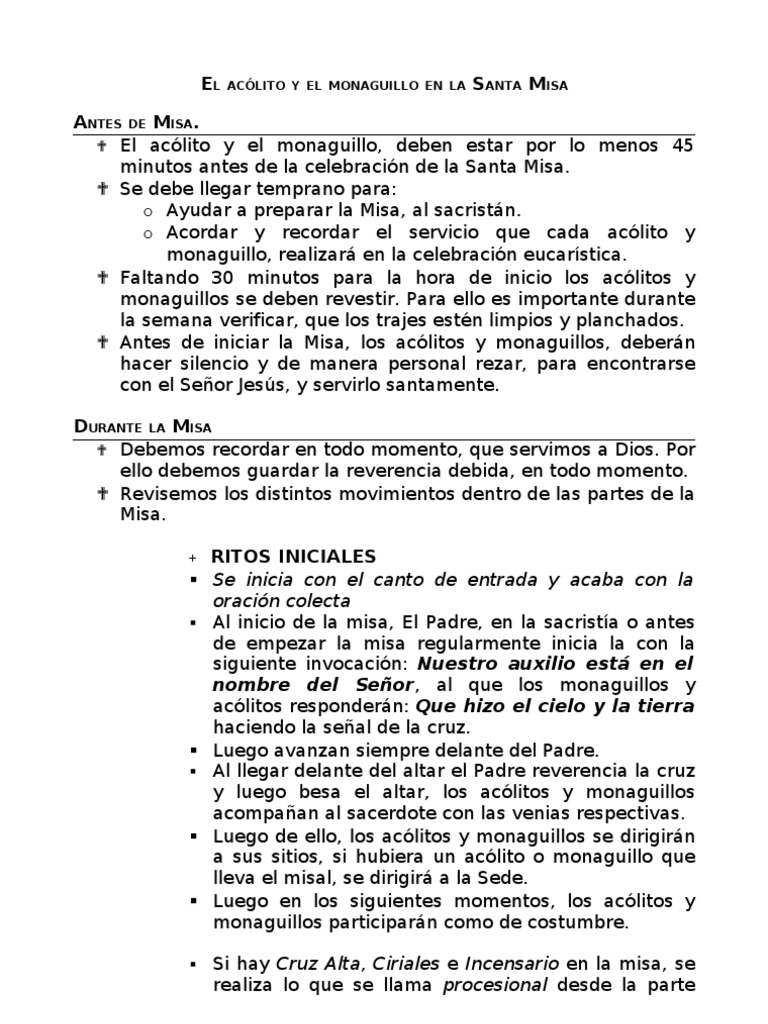 El Acólito y El Monaguillo en La Santa Misa | PDF | Misa (liturgia ...