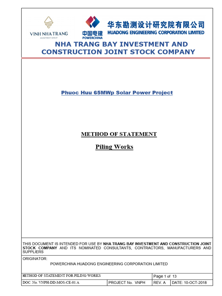 01-Method of Statement For Piling Works | Download Free PDF | Deep Foundation