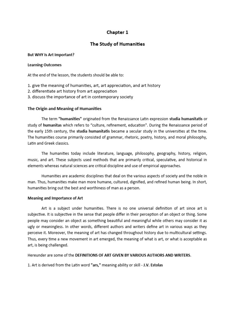 Chapter 1 The Study of Humanities | PDF | Art History | Humanities