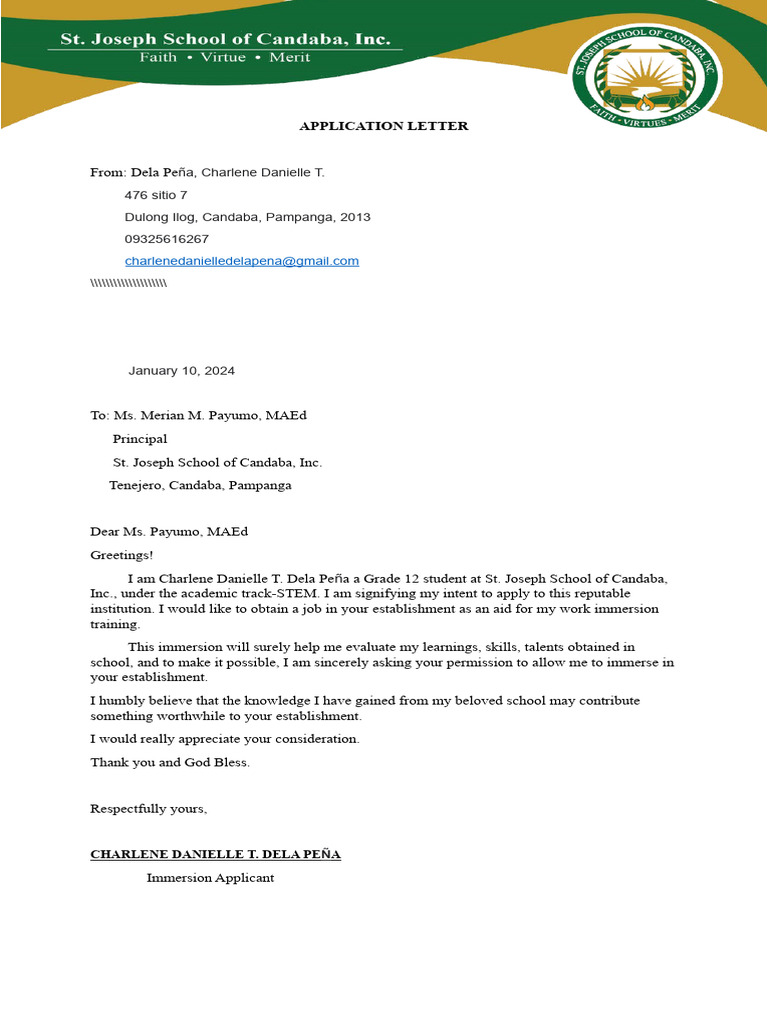 Application for Work Immersion Aid | PDF