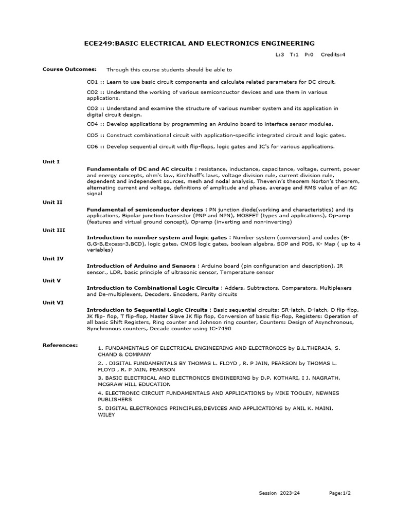 Basic Electrical & Electronics Course | PDF | Electrical Network | Bipolar Junction Transistor