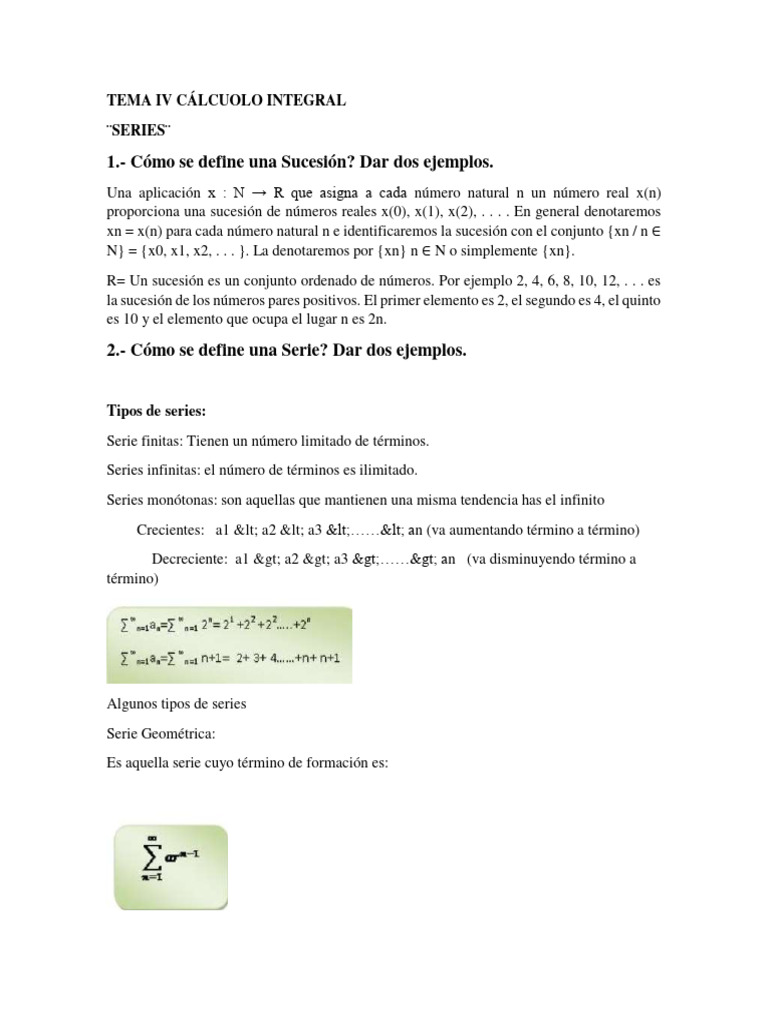 Sucesiones y Series en Cálculo Integral | PDF | Series (Matemáticas ...