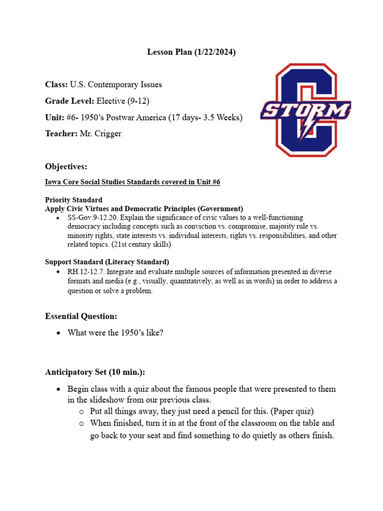 Lesson Plan (1/22/2024) | PDF | Courage | Citizenship