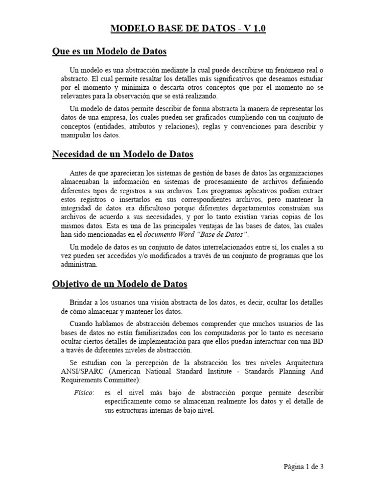 Modelo Base de Datos - V 1.0 | PDF | Datos | Bases de datos