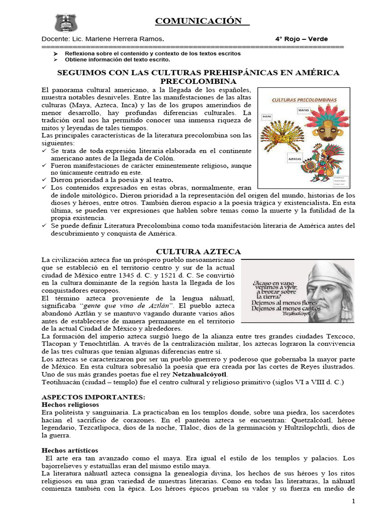 Literatura Azteca | PDF | Poesía | Era precolombina