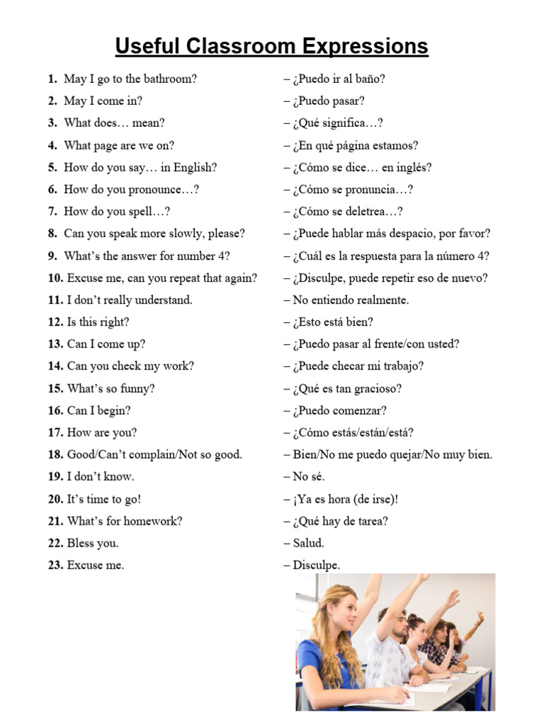 Useful Classroom Expression | PDF | Artes del Lenguaje y Comunicación