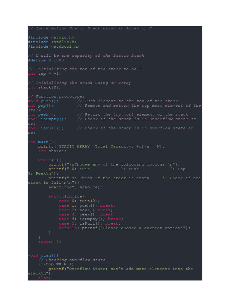 Stack Implementation | Download Free PDF | Algorithms And Data Structures | Computer Science