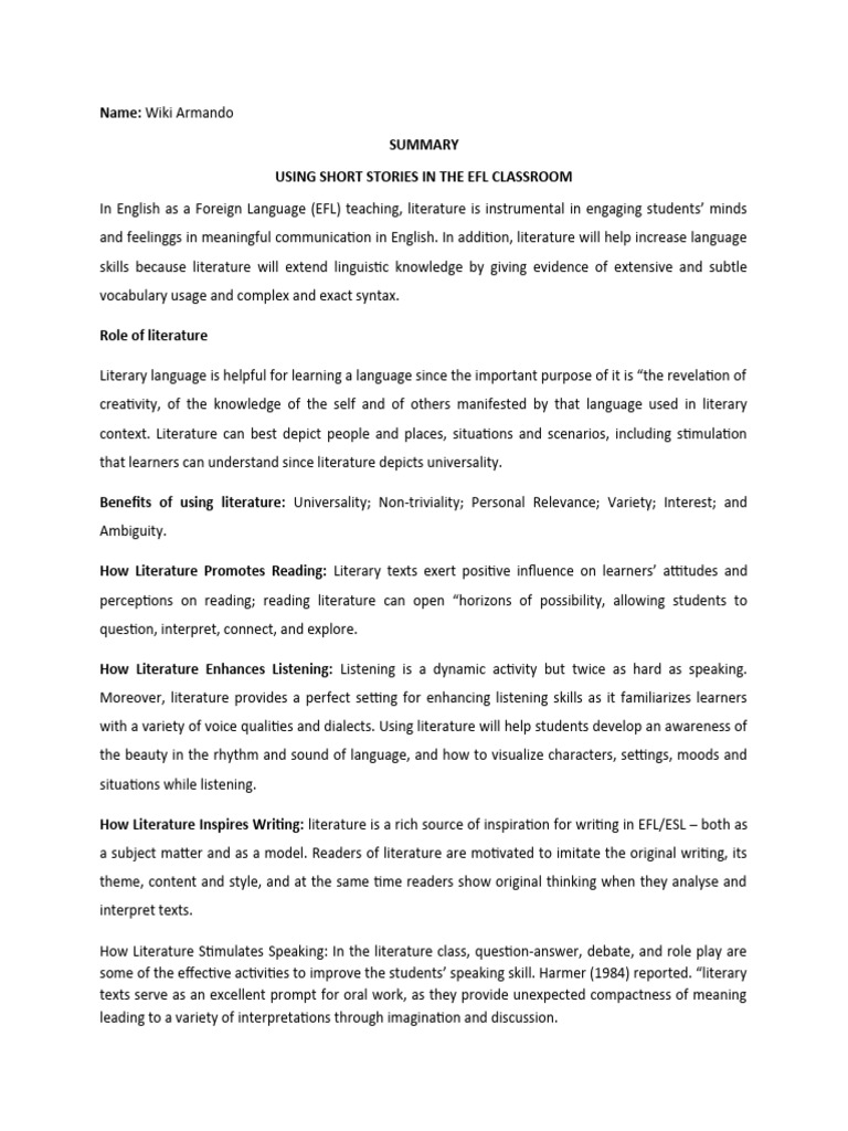 Using Short Stories in EFL Teaching | PDF | Language Arts & Discipline