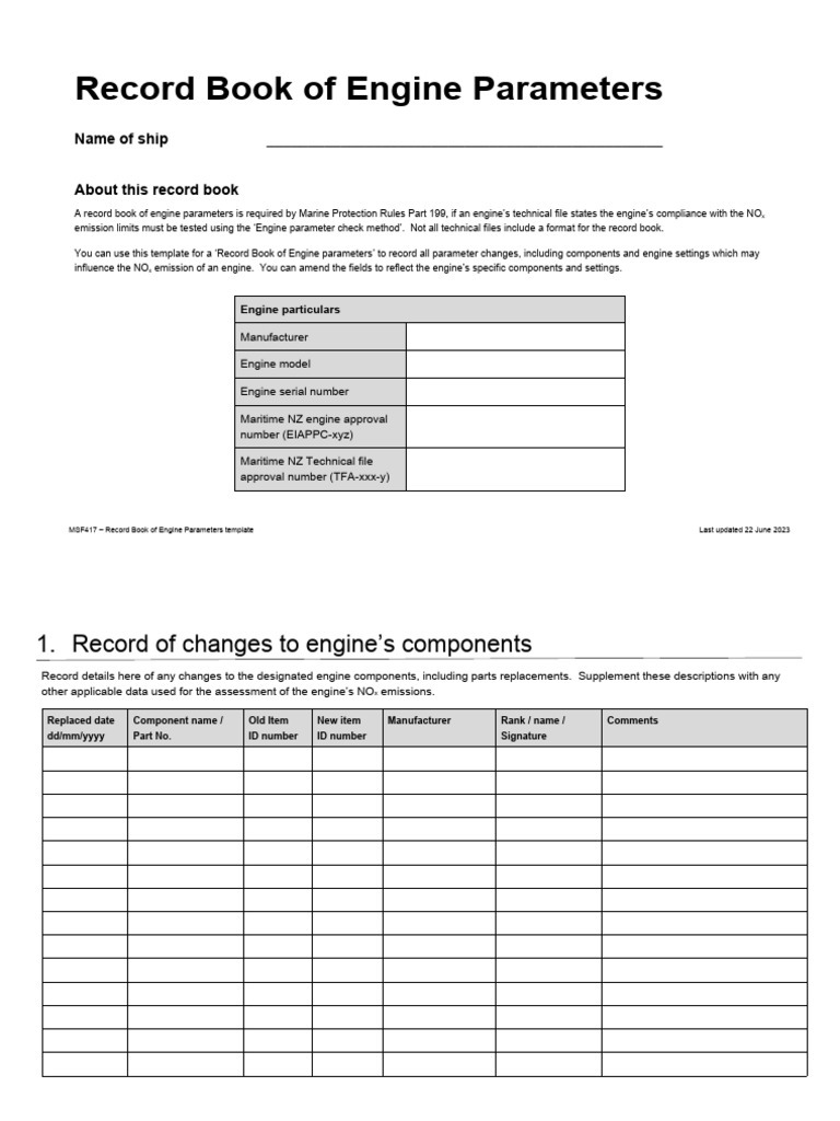 msf417 Record Book Engine Parameters Template | PDF | Computing