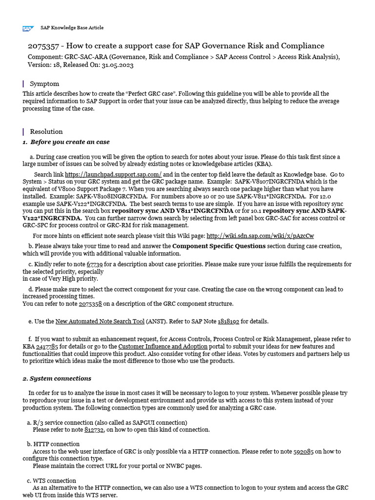 How To Create A Support Case For SAP Governance Risk and Compliance ...