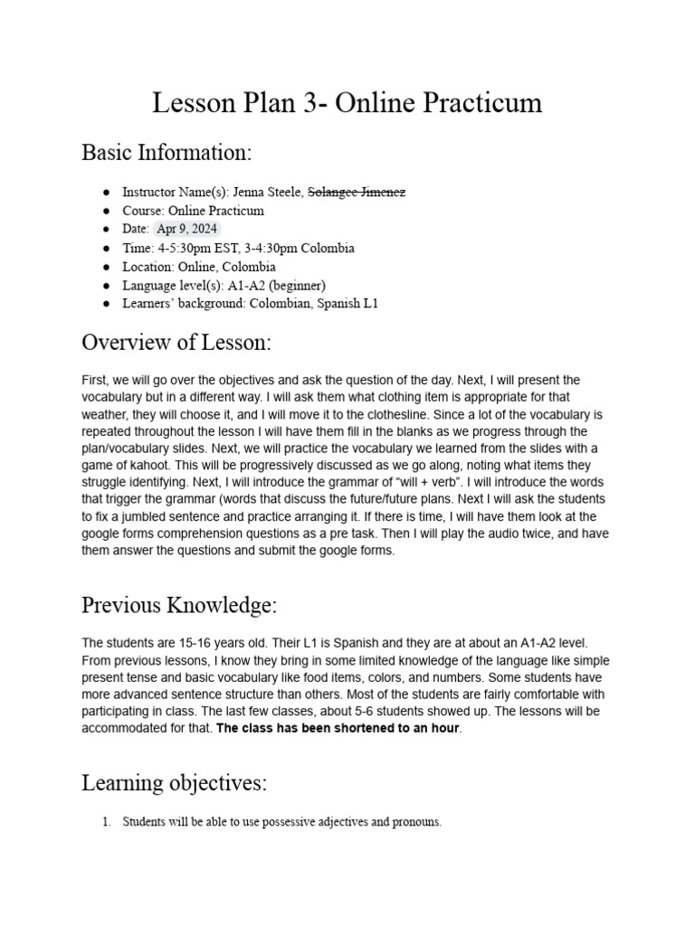 Online Practicum Lesson 3 | PDF | Lesson Plan | Differentiated Instruction