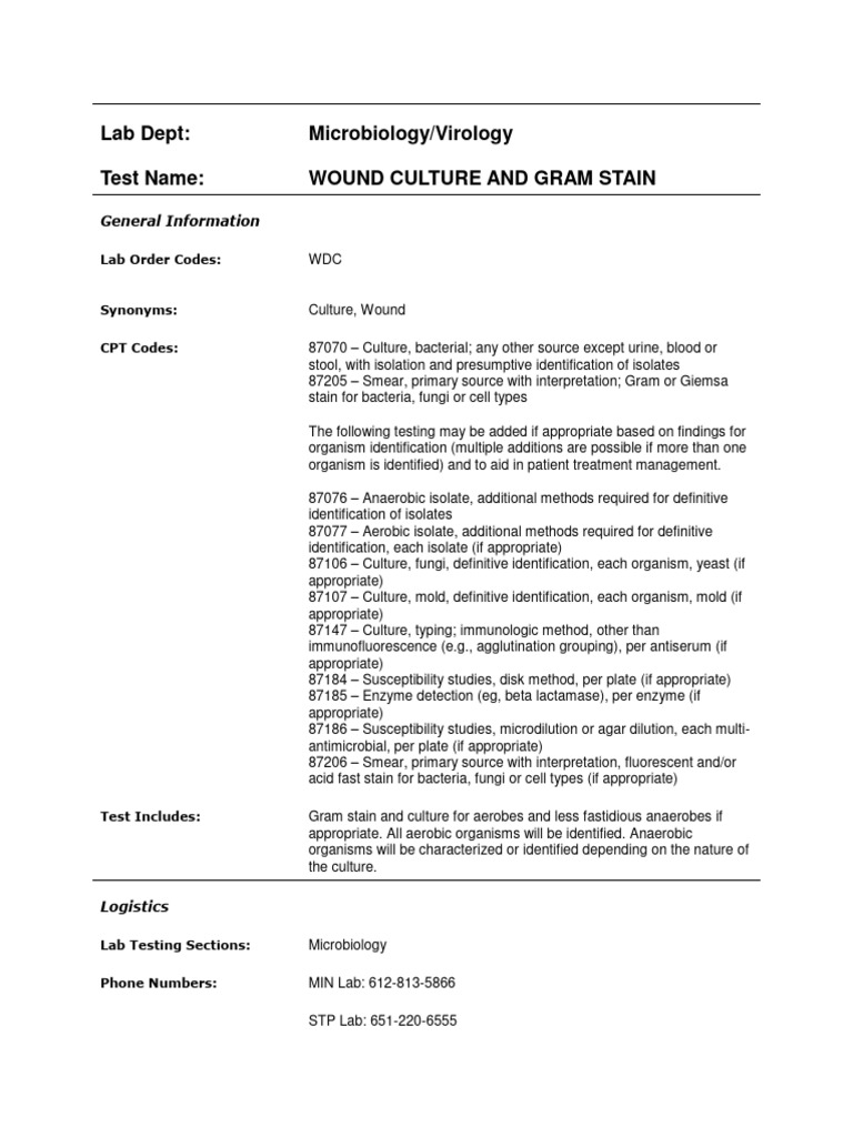 Wound Culture and Gram Stain | PDF | Microbiology | Medical Specialties