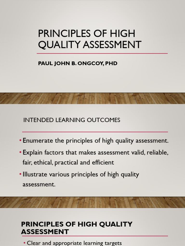Topic 3. Principles of High Quality Assessment | PDF | Educational Assessment | Validity ...