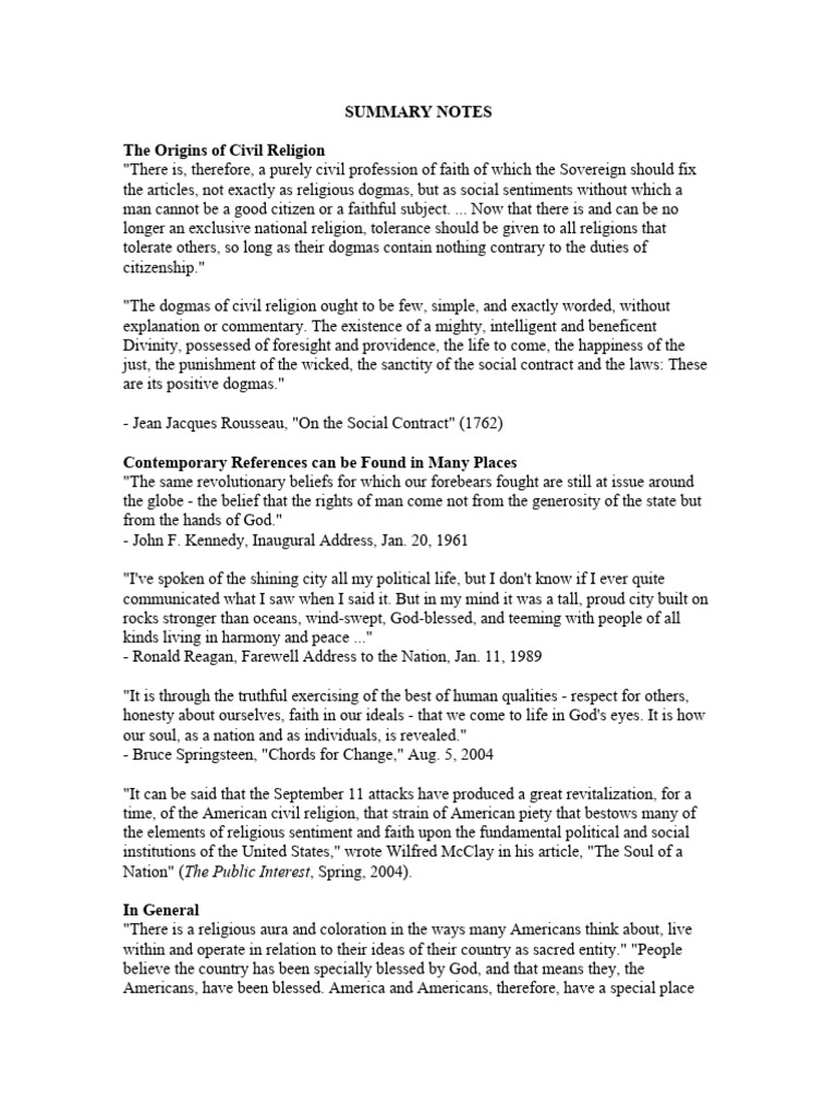 Civil Religion in America Summary - Bellah | PDF | Multiculturalism | God