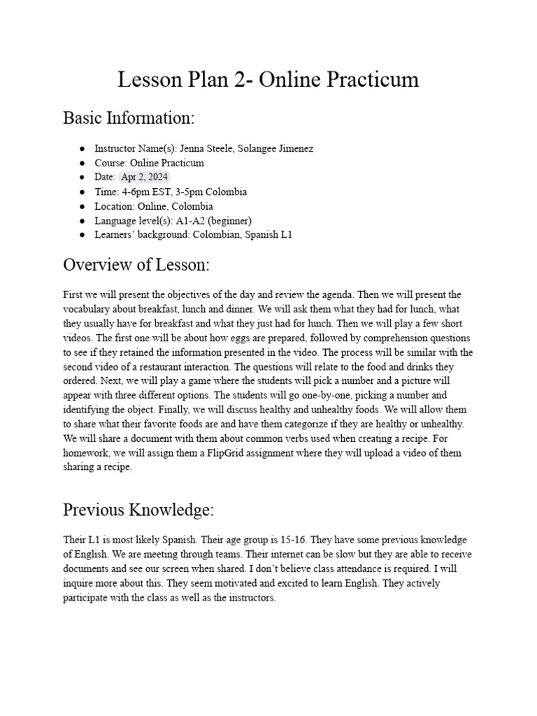 Steele Online Practicum Lesson 2 | PDF | Lesson Plan | Reading Comprehension
