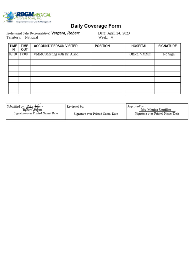 Daily Coverage Form Template | PDF