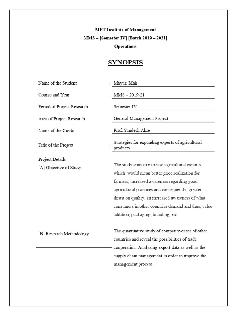 107-General Management Project Synopsis | PDF | Methodology | Business ... 107-General Management Project Synopsis | PDF | Methodology | Business ...