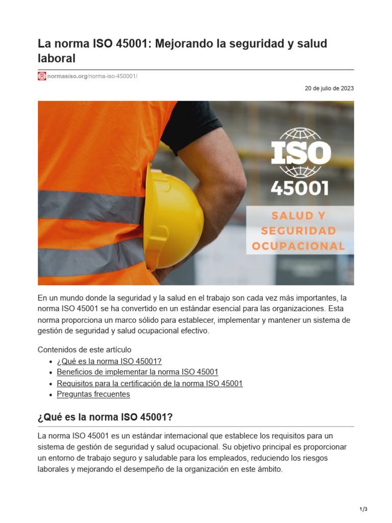 normasiso.org-La norma ISO 45001 Mejorando la seguridad y salud laboral | PDF | Seguridad y ...
