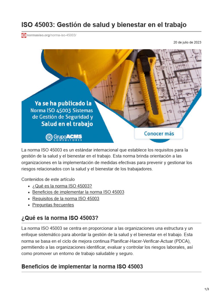 ISO 45003 Gestión de Salud y Bienestar en El Trabajo | PDF | Seguridad ...