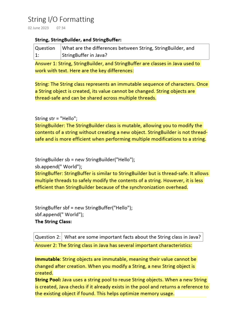 String in Java | Download Free PDF | String (Computer Science) | Class (Computer Programming)