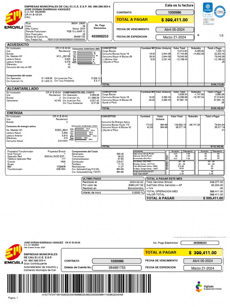 Factura EmCali | PDF | Poder (Física) | Energia electrica