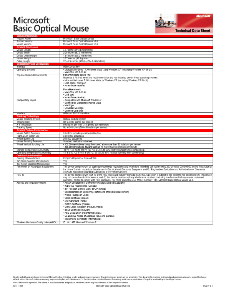 MOUSE - Microsoft 4YH-00005 | PDF | Microsoft Windows | Usb