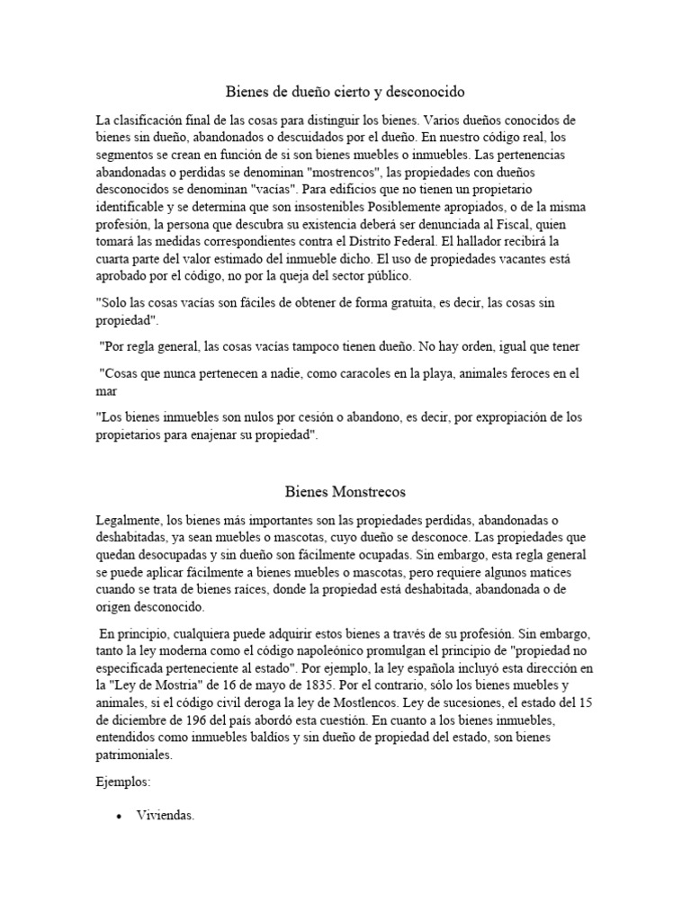 Clasificación de Bienes Mostrencos | PDF | Propiedad | Bienes