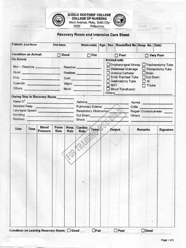 9f recovery and intensive care sheet | PDF
