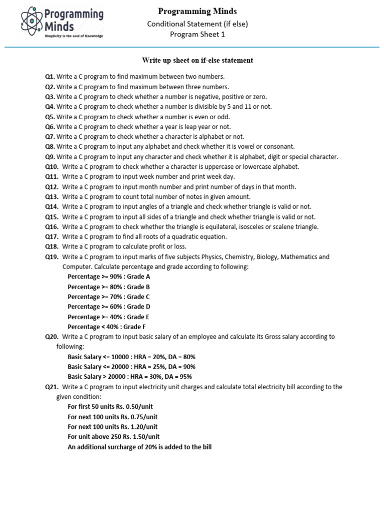 sheet 1 if else | PDF | Mathematics