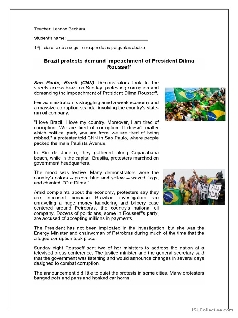 Brazil Protests - Reading Comprehension Activity | PDF | Social ...