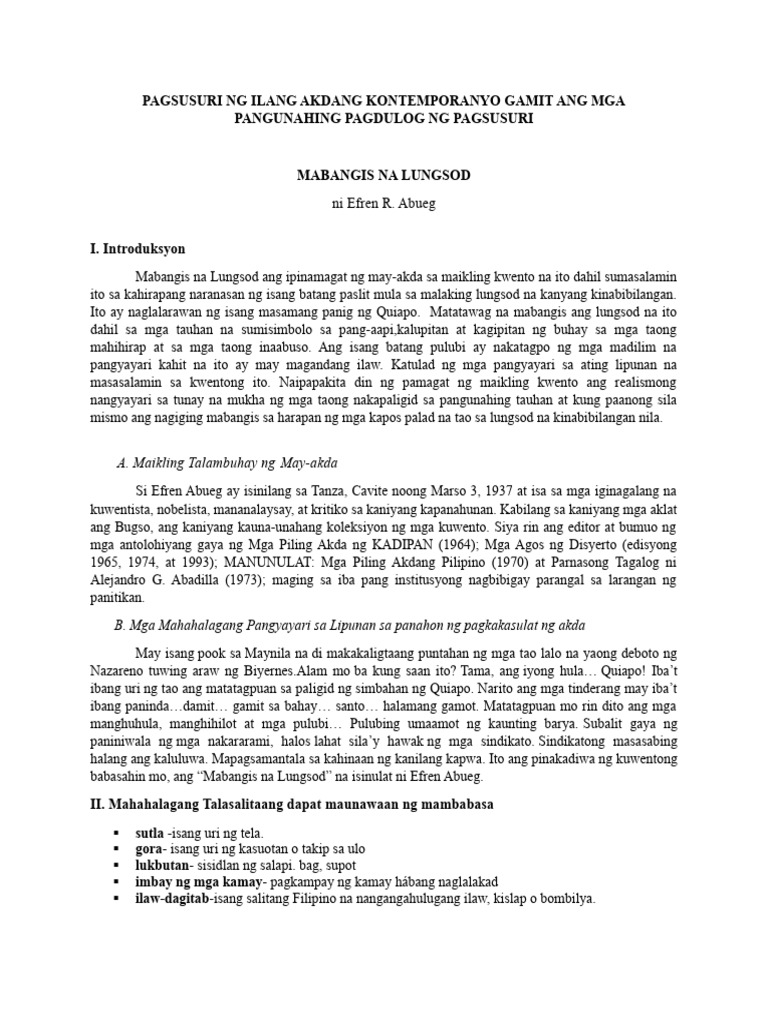 Pagsusuri NG Akdang Kontemporanyo | PDF