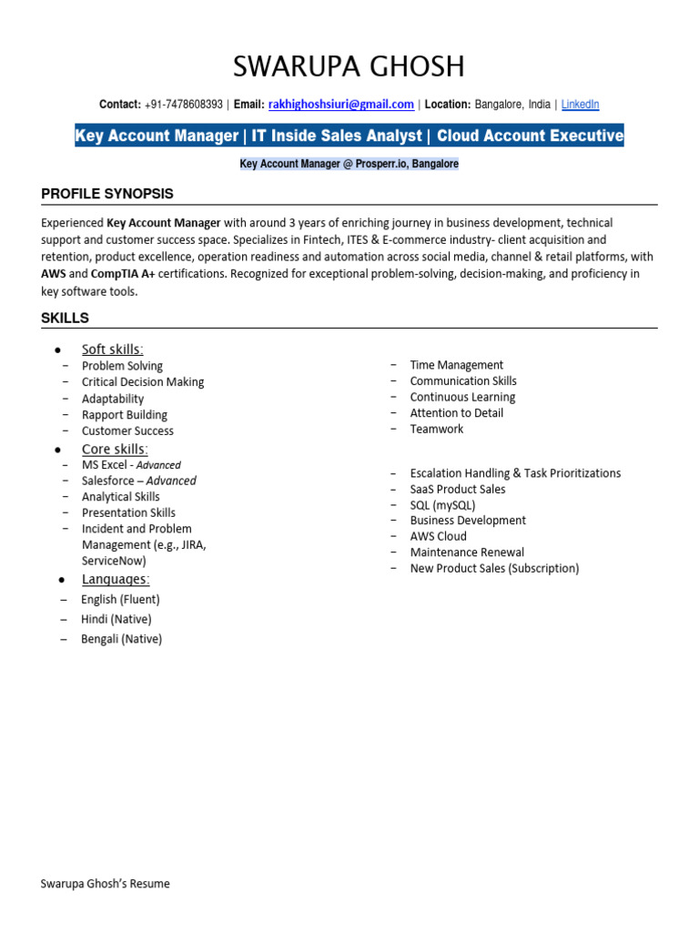 1 - CV - SwarupaGhosh-Solutions Account Manager | PDF | Linked In ...