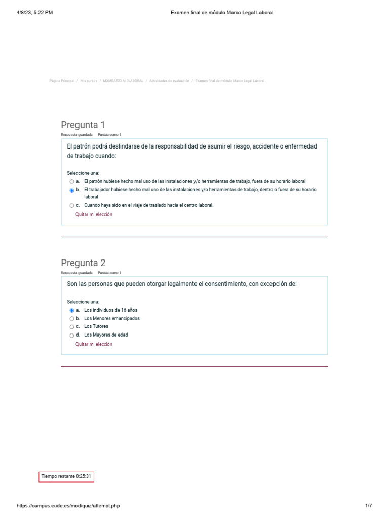 Examen final de módulo Marco Legal Laboral - Arianna Chacón | PDF