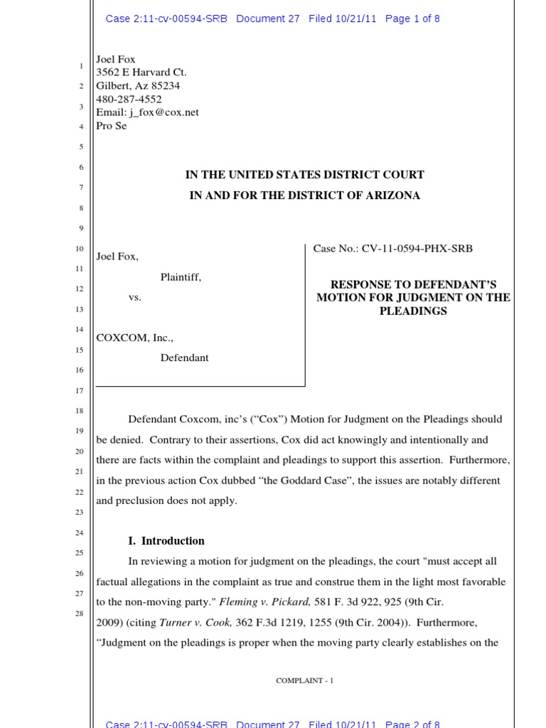 Fox Cox Fox Response | PDF | Collateral Estoppel | Lawsuit