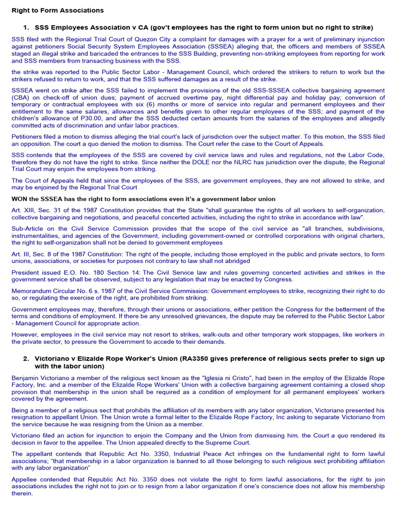 Right to Form Associations | PDF | Strike Action | Employment