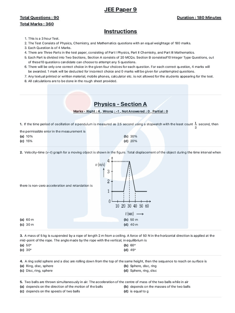 JEE Paper 9 - Unlocked | PDF | Force | Hydrogen