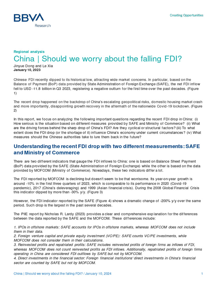 China - Should We Worry About The Falling FDI | PDF | Foreign Direct ...