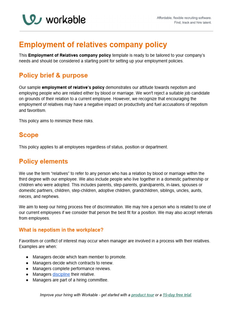 Employment of Relatives Company Policy | PDF | Employment | Family