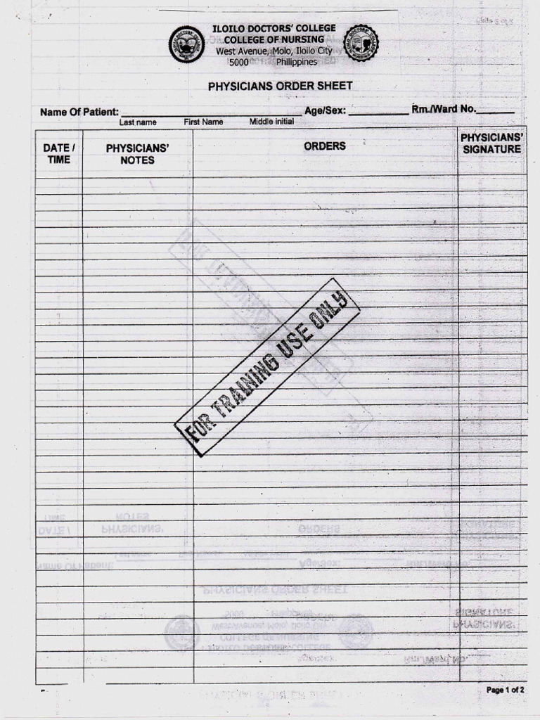 1 Physicians Order Sheet | PDF