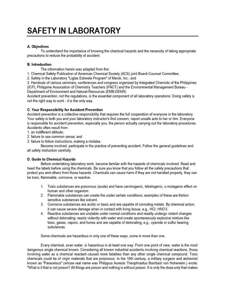 Safety in Laboratory | PDF | Poison | Occupational Safety And Health