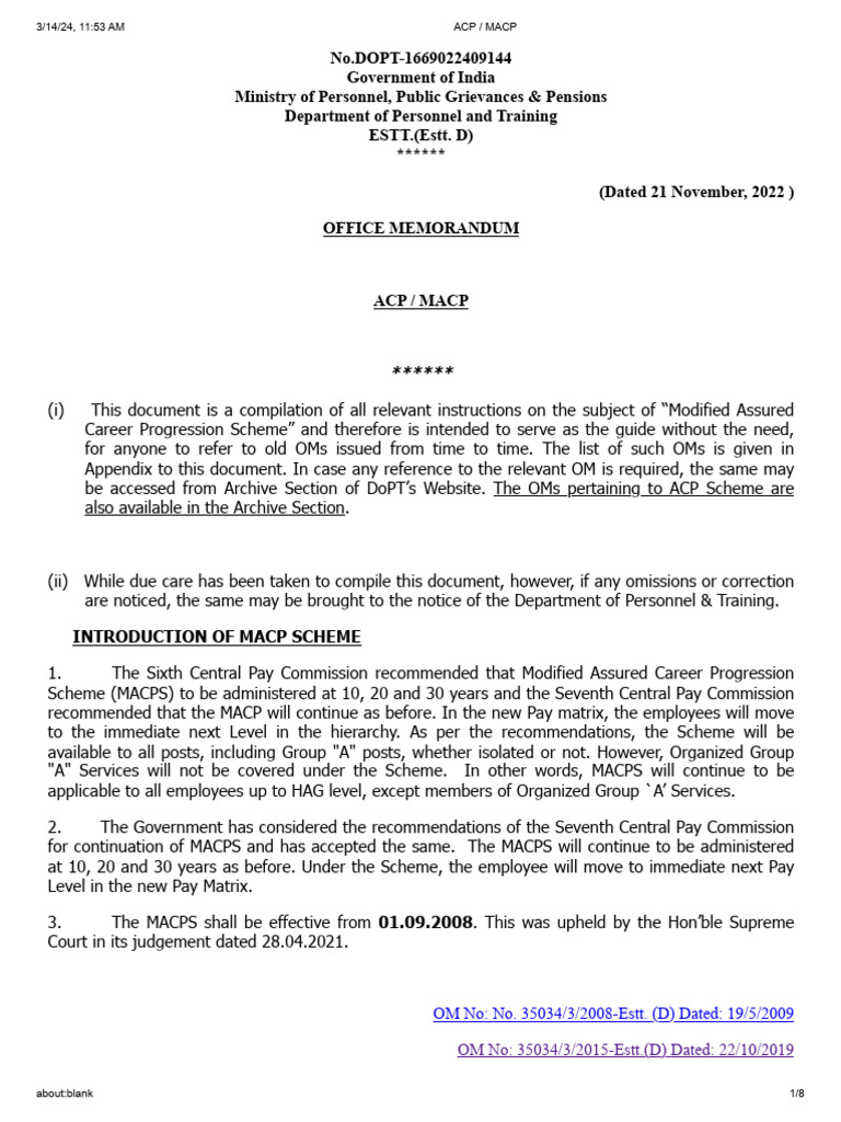 ACP - MACP Central Government Rules | PDF | Government