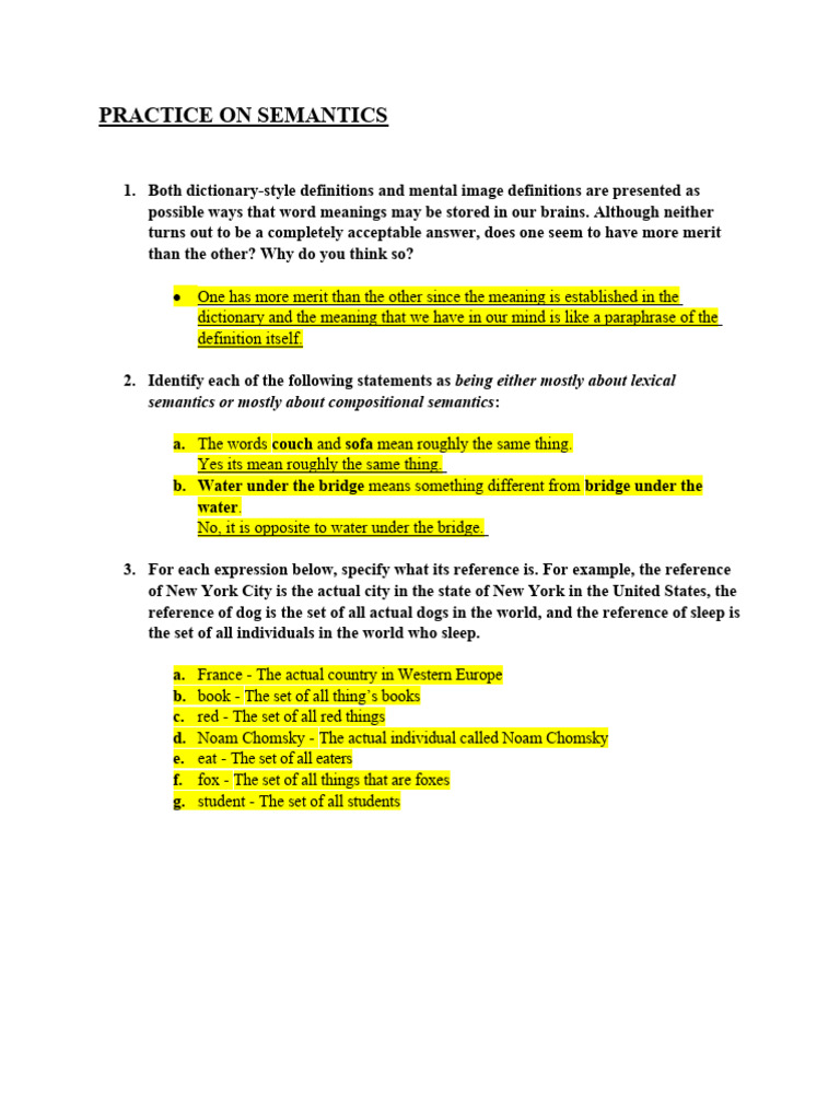 Practice On Semantics | PDF | Grammar | Lexical Semantics