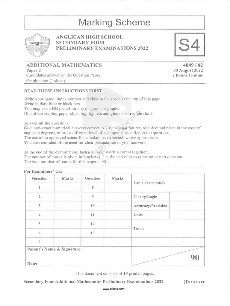 Anglican High SCH - 4E AM - 2022 - P2 - MS | PDF