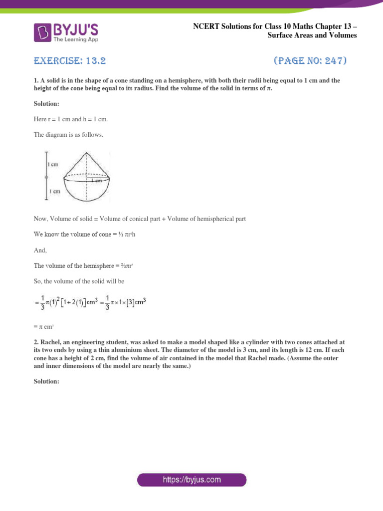 NCERT-Solutions-for-Class-10-Maths-Chapter-13-–-Surface-Areas-and-Volumes-Exercise-13.2 | PDF ...