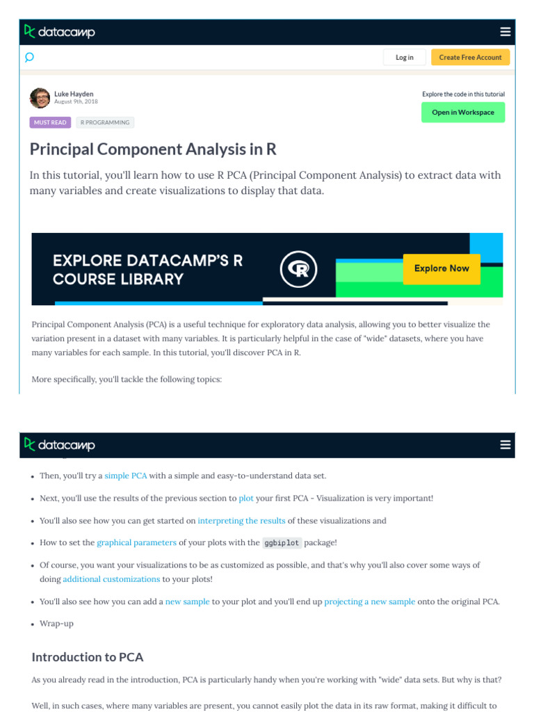R Pca Principal Component Analysis Datacamp Pdf Principal