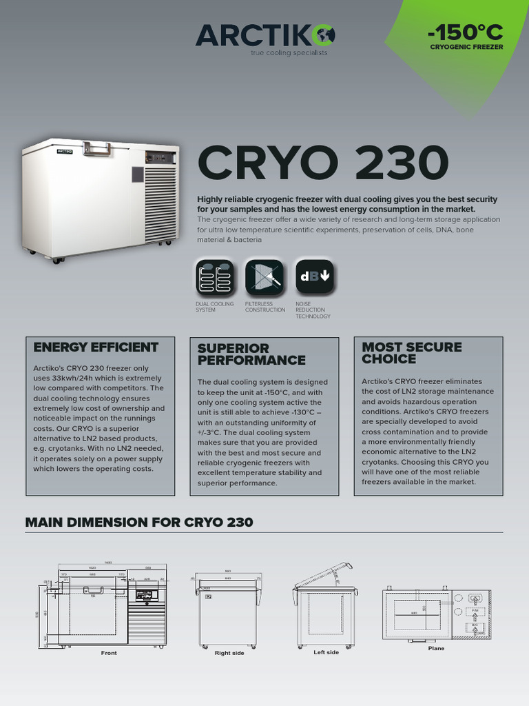 Arctiko Cryo-230 Tech Data | PDF | Refrigerator | Cryogenics