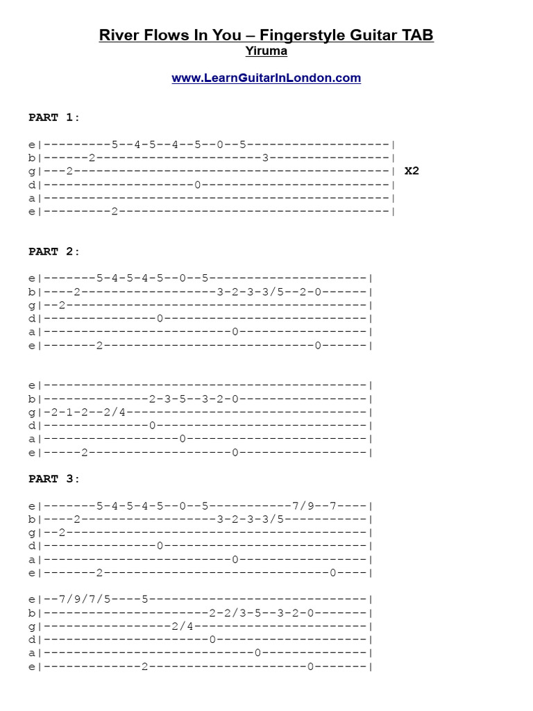 River Flows In You Guitar TAB | PDF | Guitars | Irish Musical Instruments