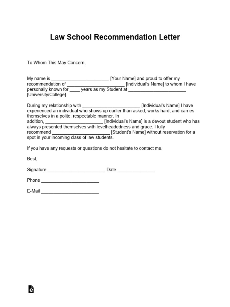 Law School Recommendation Letter Template | PDF