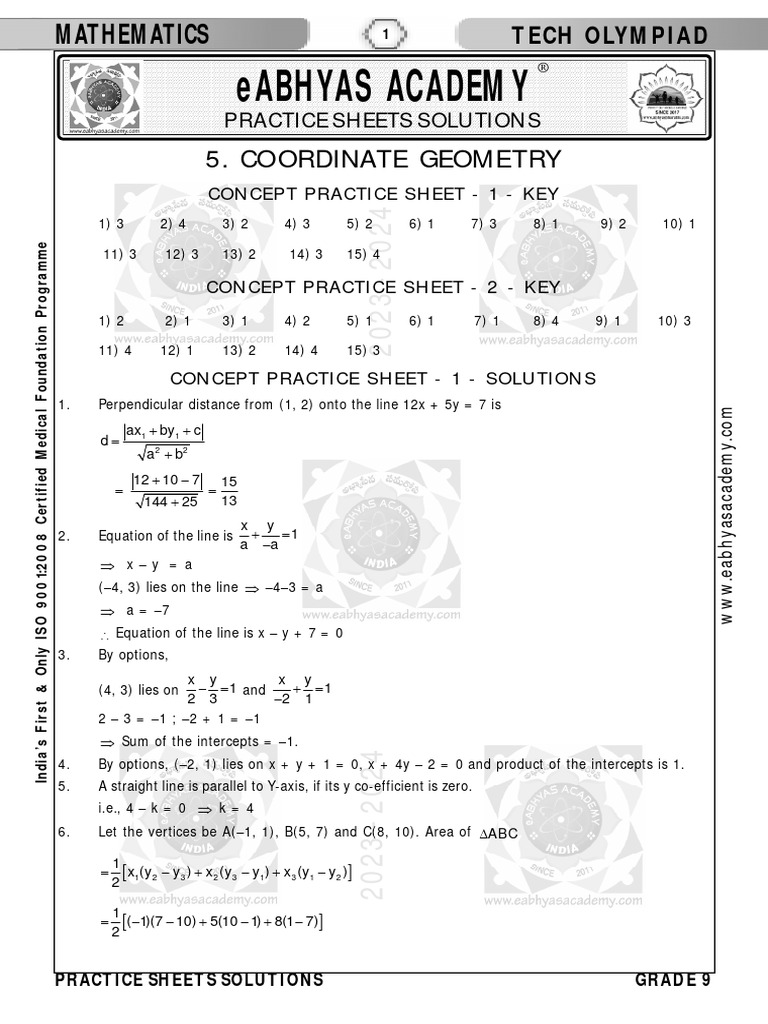 9TH - 5.coordinate Geometry - Practice Sheet - Solutions | Download ...